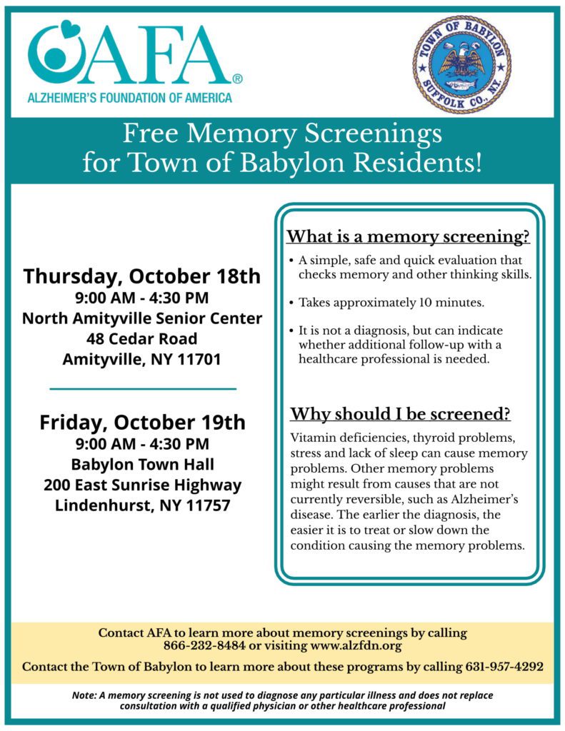 National Memory Screening Program-Town of Babylon | Alzheimer's ...